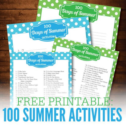 100 Days of Kids Summer Activities - FREE Printable!